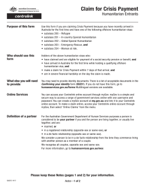 Fillable Online humanservices gov Claim for Crisis Payment - Humanitarian Entrants Fax Email ...