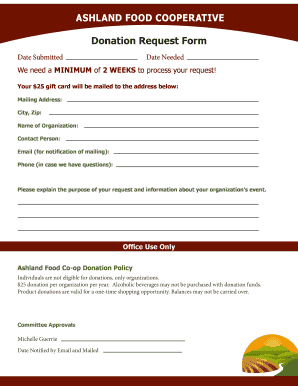 Fillable Online ashlandfood Donation Request Form - ashlandfoodcoop Fax ...