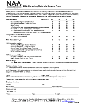 Fillable Online naahq NAA Collateral Materials Order Form Fax Email ...