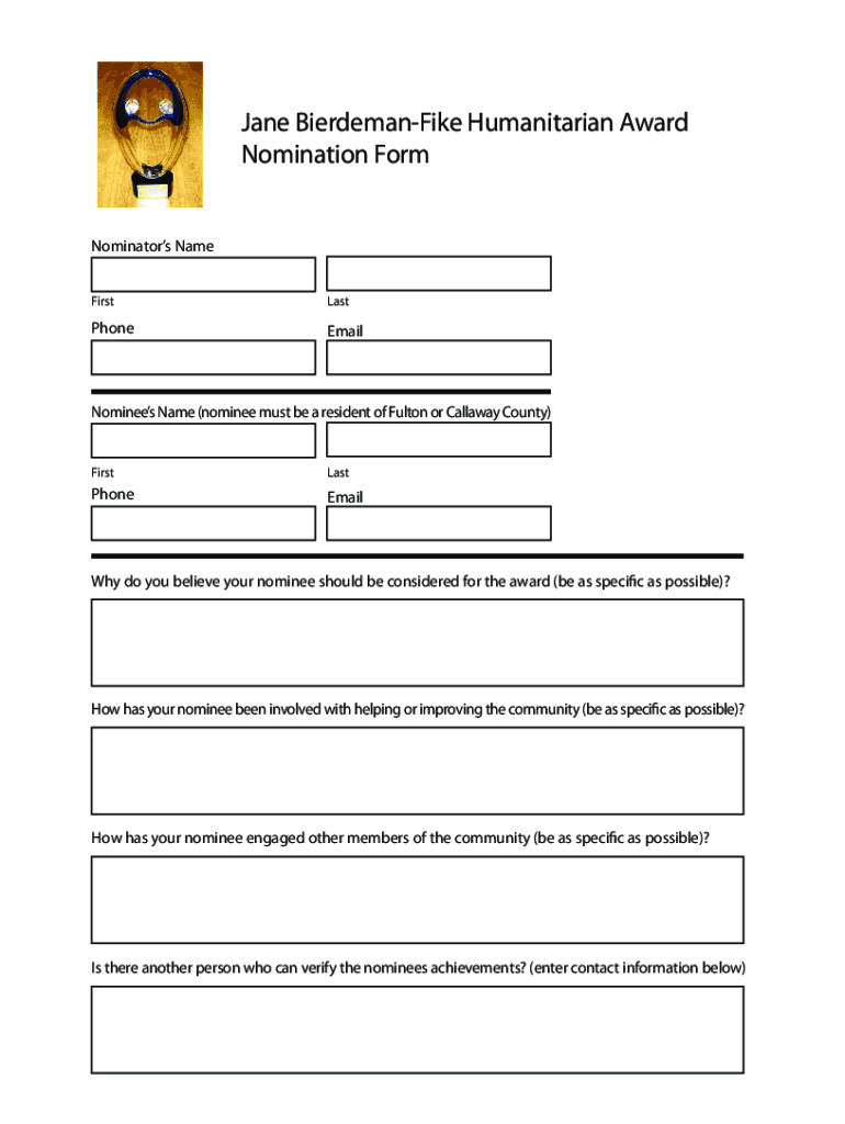 Fillable Online humanitarian award form Fax Email Print - pdfFiller