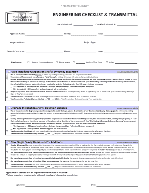 Fillable Online deerfield il ENGINEERING CHECKLIST TRANSMITTAL Fax ...
