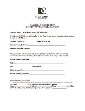 Fillable Online ACH Cancellation Form Fax Email Print - pdfFiller