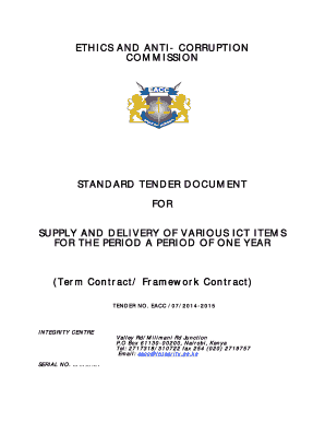 Fillable Online STANDARD TENDER DOCUMENT FOR SUPPLY AND DELIVERY OF Fax ...