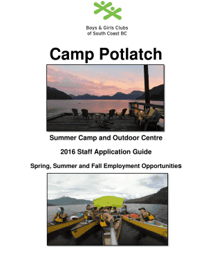 Fillable Online Camp Potlatch Summer Camp and Outdoor Centre 2016 Staff ...