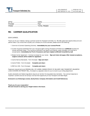 Fillable Online RE CARRIER QUALIFICATION - Transport Unlimited Fax ...