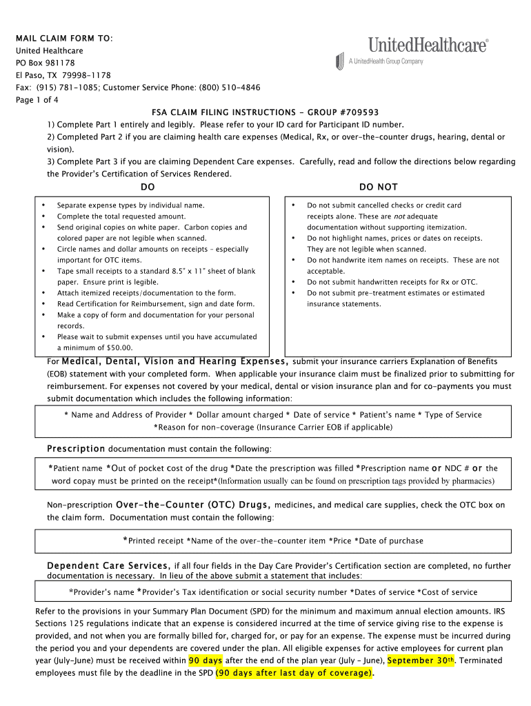 Fillable Online fhdafiles fhda UHC FSA Claim Form - fhdaedu - fhdafiles ...