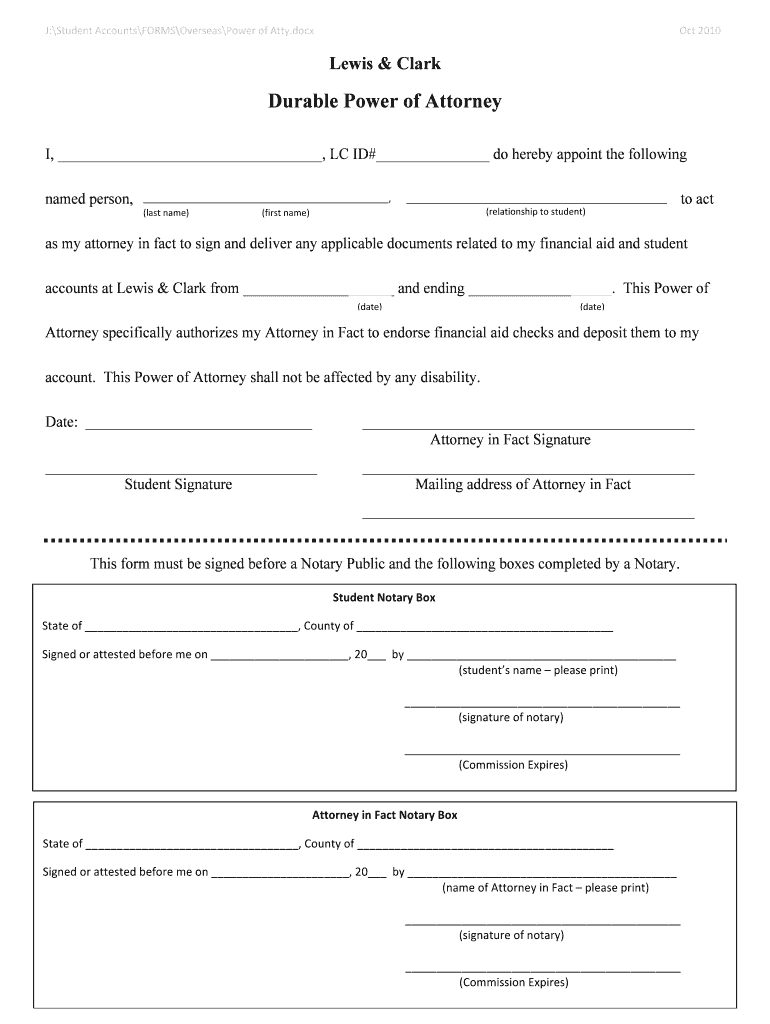 Fillable Online college lclark Power of Atty - Lewis Clark College Fax Email Print - pdfFiller