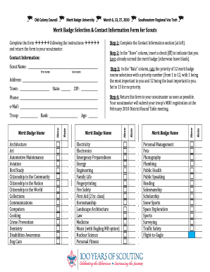 Fillable Online t22whitman Merit Badge Selection Contact Information ...