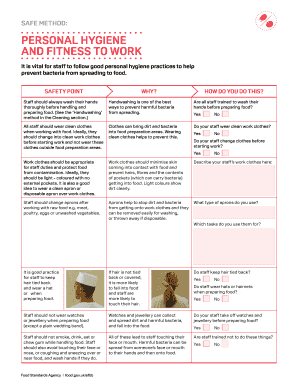 Fillable Online Safe Method PERSONAL Hygiene And FITNESS To Work Fax ...