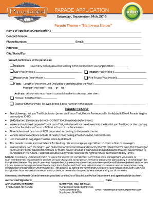 Fillable Online Parade Application Application 2016 Fax Email Print ...