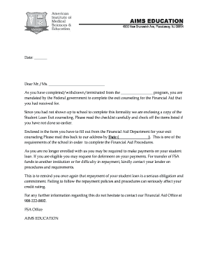 Fillable Online aimseducation exit counseling NAdocx - aimseducation ...