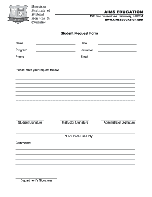 Fillable Online aimseducation Please state your request below Fax Email ...