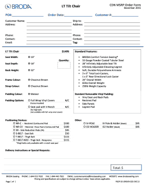 Fillable Online LT Tilt Chair CDN MSRP Order Form - BRODA Seating Fax ...