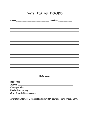 Fillable Online schuylervilleschools Note Taking BOOKS ...