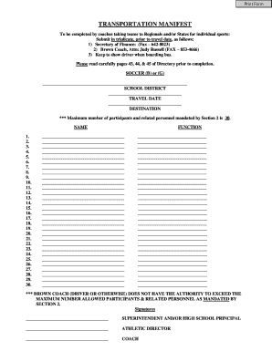 Fillable Online TRANSPORTATION MANIFEST Fax Email Print - pdfFiller