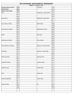 Fillable Online Sexual Offender Supplemental Worksheet-Tabbedxls Fax ...