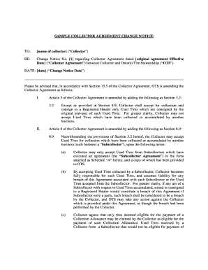 Fillable Online Sample Collector Agreement Chance Notice RE Sub ...