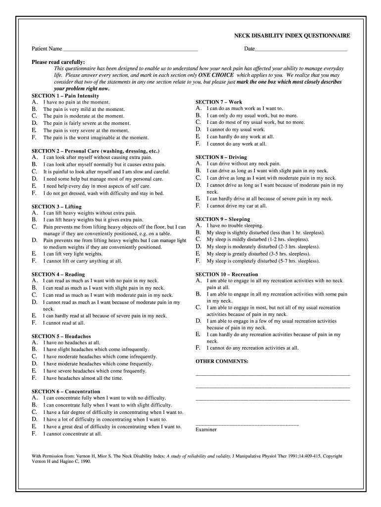 Fillable Online NECK FormPDF Fax Email Print - pdfFiller