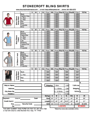 Fillable Online STONECROFT BLING SHIRTS Fax Email Print - pdfFiller