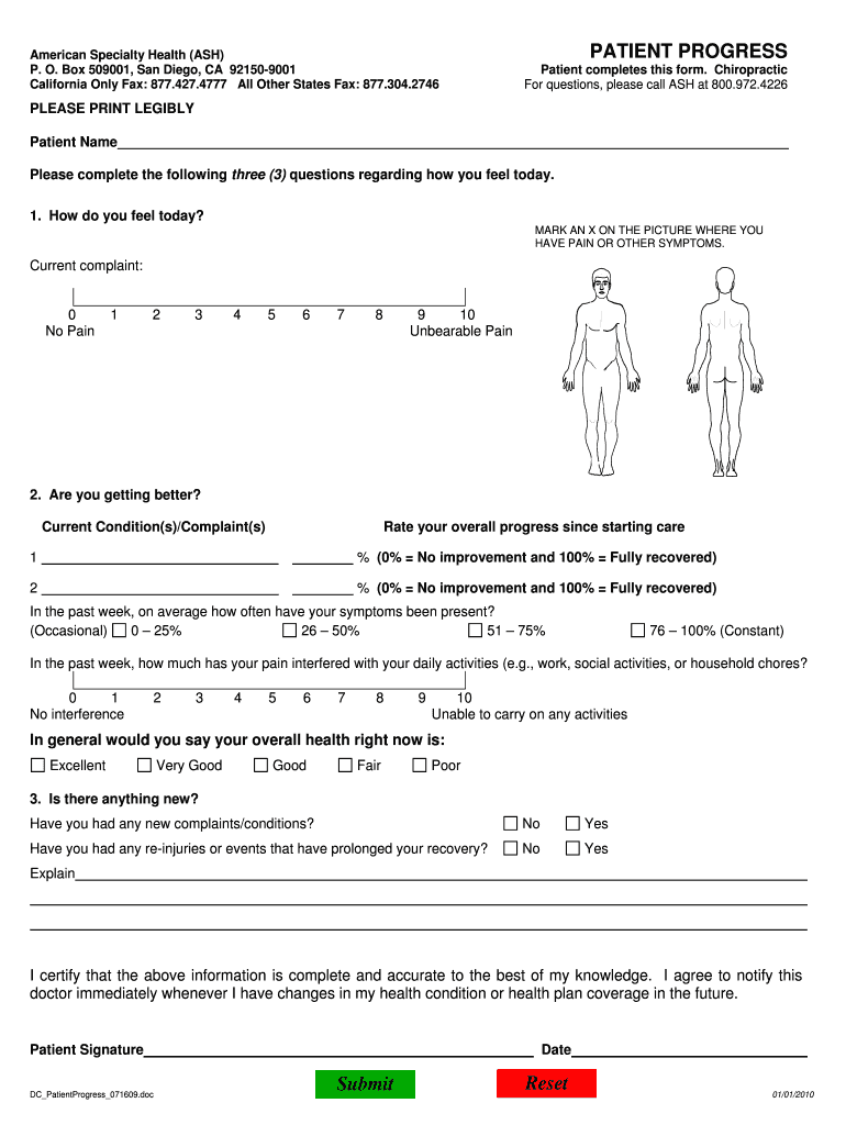 Fillable Online DC PatientProgress 071609 - peakperformancesdcom Fax ...