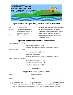 Fillable Online stormwater wef Application for Sponsor Vendor and ...