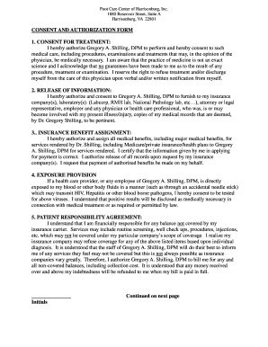 Fillable Online CONSENT AND AUTHORIZATION FORM 1 CONSENT FOR TREATMENT ...