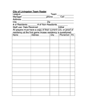 Fillable Online Adult Team Roster - Livingston California Fax Email ...