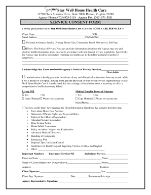 Fillable Online SERVICE CONSENT FORM - Stay Well Home Health Care Fax ...