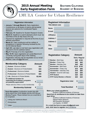 Fillable Online scas nhm 2015 Annual Meeting S C Early Registration ...