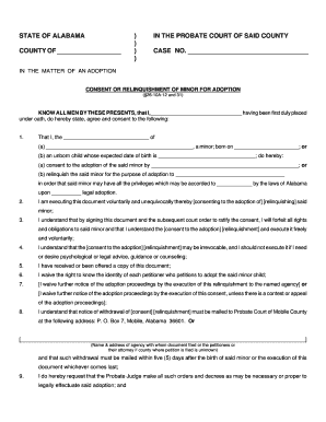 Fillable Online STATE OF ALABAMA IN THE PROBATE COURT OF SAID COUNTY ...