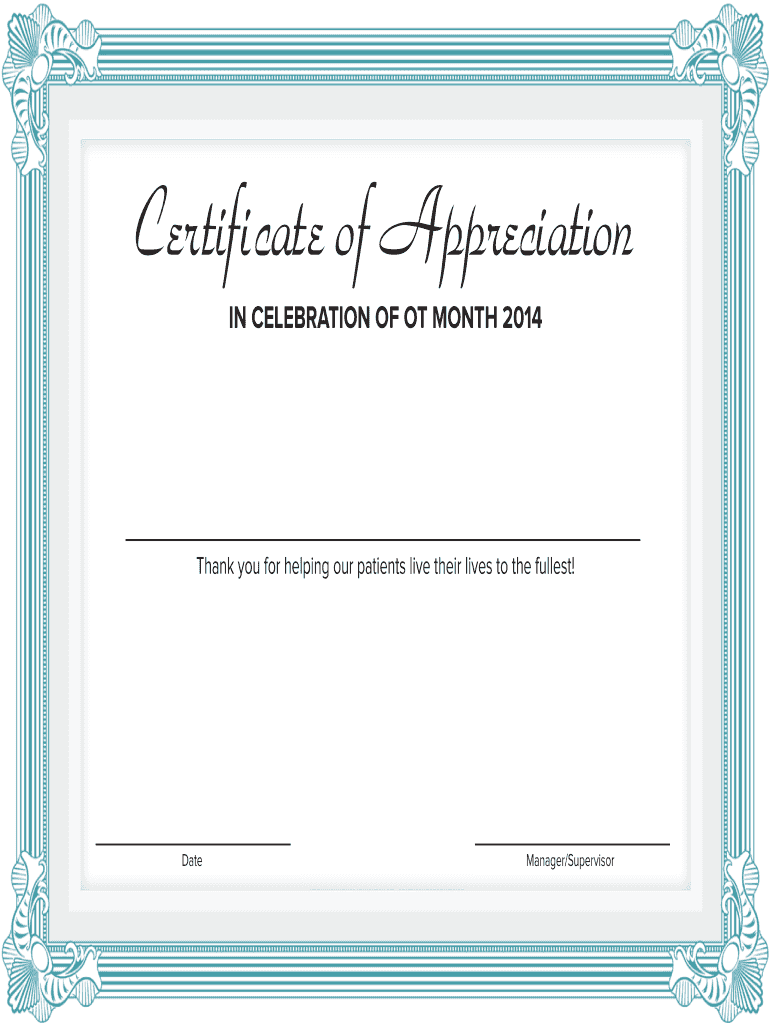 Fillable Online Certicate of Appreciation Fax Email Print - pdfFiller