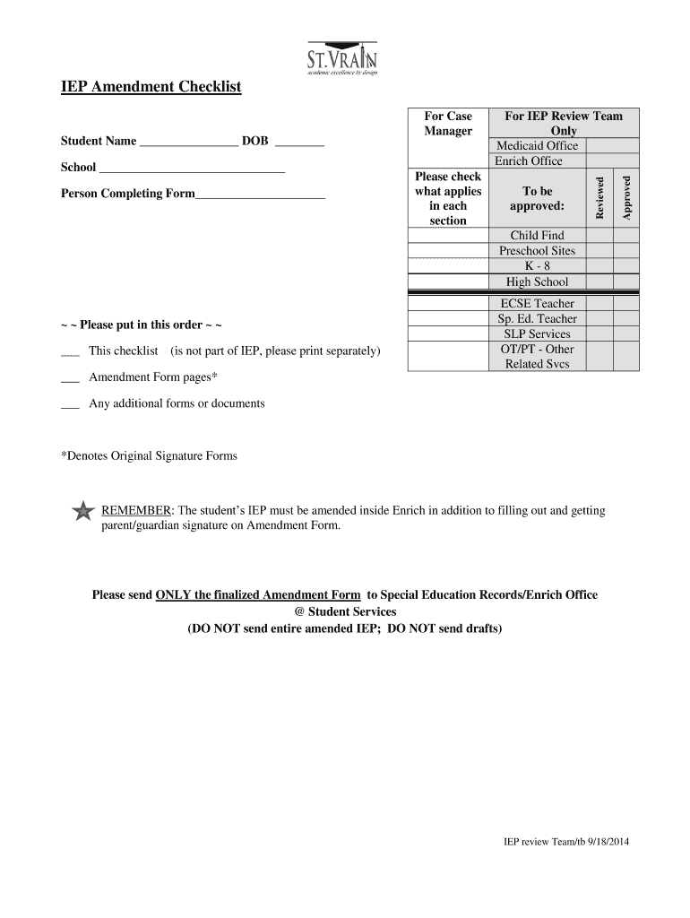 Fillable Online IEP Amendment Checklist Fax Email Print - pdfFiller