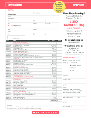 Fillable Online Free Early Childhood Order Form - Scholastic Fax Email ...