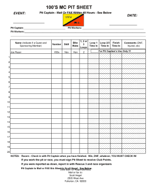 Fillable Online 100smc 100S MC PIT SHEET - 100smc Fax Email Print ...