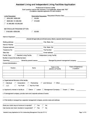 Fillable Online Assisted Living and Independent Living Facilities ...
