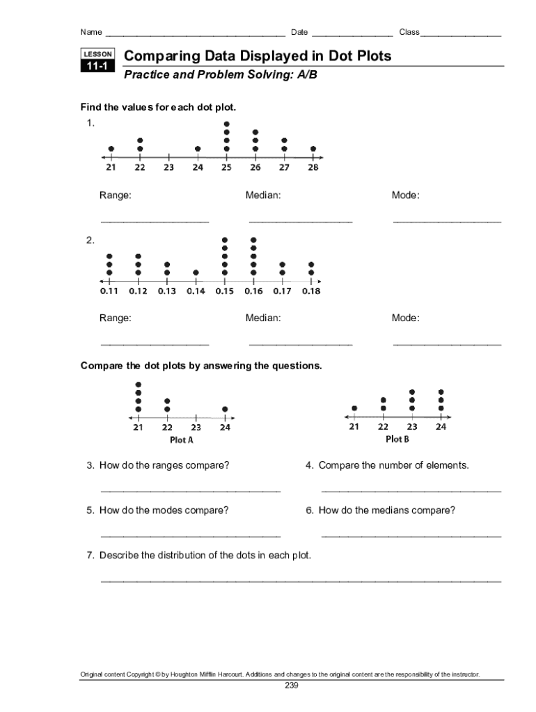 Lesson 11 1 Comparing Data Displayed In Dot Plots Answer Key Fill