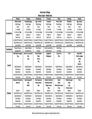 Fillable Online Menu Cycle - Week One Fax Email Print - pdfFiller