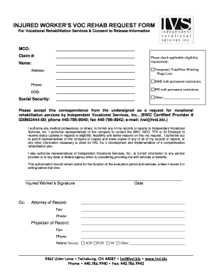 Fillable Online ivsi Injured Workers Voc Rehab Request FORM Fax Email ...