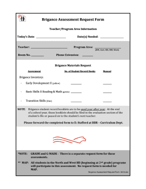 Fillable Online gcsssd Brigance Assessment Request Form - gcsssd Fax ...