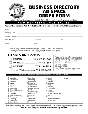 Fillable Online antiochnorth BUSINESS DIRECTORY AD SPACE ORDER FORM Fax ...