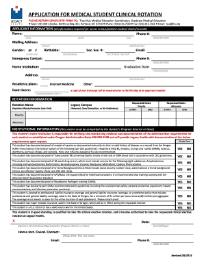 Fillable Online legacyhealth APPLICATION FOR MEDICAL STUDENT CLINICAL ...
