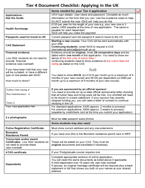 Fillable Online Tier 4 Document Checklist: Applying in the UK Fax Email ...