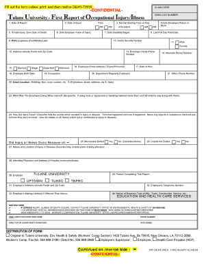 Fillable Online tulane First-Report-of-Injury-employeespdf Fax Email Print - pdfFiller