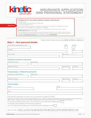 Fillable Online Insurance application and personal statement - Kinetic ...