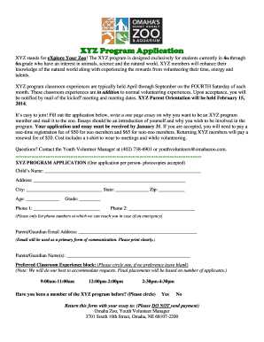 Fillable Online XYZ stands for eXplore Your Zoo Fax Email Print - pdfFiller