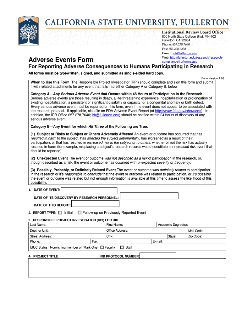 Fillable Online E-mail Adverse Events Form Web Fax Email Print - pdfFiller