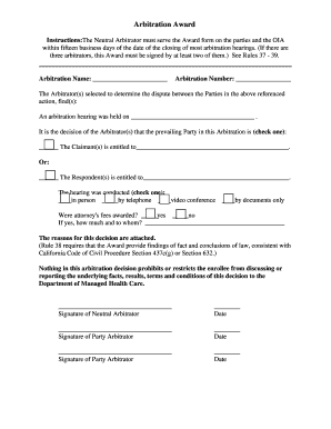 Fillable Online Arbitration Award - oia-kaiserarbcom Fax Email Print ...