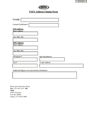 Fillable Online PAPA Address Change Form Please print and return form ...
