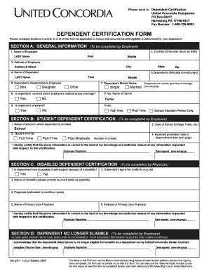 Fillable Online DEPENDENT CERTIFICATION FORM - fourmconsultingcom Fax ...