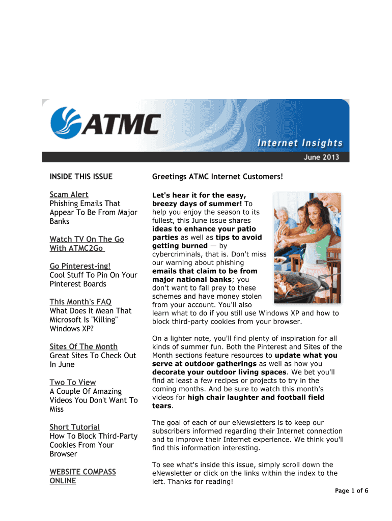 Fillable Online INSIDE THIS ISSUE Greetings ATMC Internet Customers ...